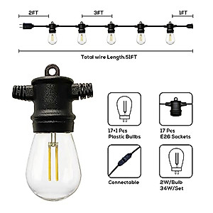 Banord 102FT Outdoor String Lights, 2 Pack 51FT Patio Lights with Bright 2W Shatterproof LED Dimmable Plastic Bulbs Waterproof Outdoor Hanging Lights for Backyard, Porch, Garden, Camping, Cafe, Party