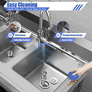 YIYIONCE 3 Compartment Sink 304 Stainless Steel Kitchen Sink Freestanding Utility Sink with 2 Hot & Cold Faucet Commercial Triple Bowl Sink for Bar, Restaurant Each Sink 11"L x 9"W x 7"H| US STOCK