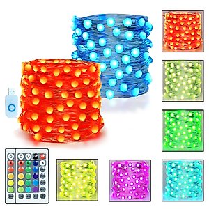 Homemory 2 Pack Christmas Fairy 20ft 60 LED 16 Color Changing String Lights with Remote, USB Multicolor Twinkle Lights, Outdoor for Party, Wedding Decor