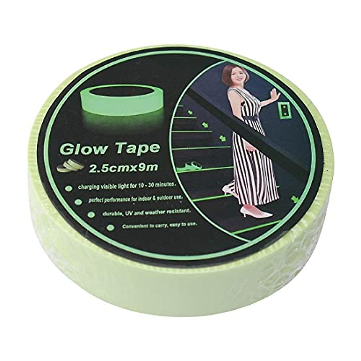 EonBon Glow in The Dark Tape,Luminous Tape 30 Feet x 1 Inch, Removable Waterproof Photo Luminescent Green Glow Tape with 10 Glow Stars, Dots and Arrows, Perfect for Home, Office, Luminous Party