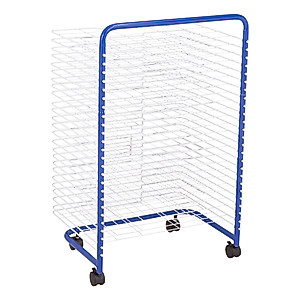 Sprogs 25-Shelf Mobile Art Drying Rack for Classrooms and Art Studios, Heavy-Duty Steel Rolling Art Rack Cart with 25 Shelves, Blue/White