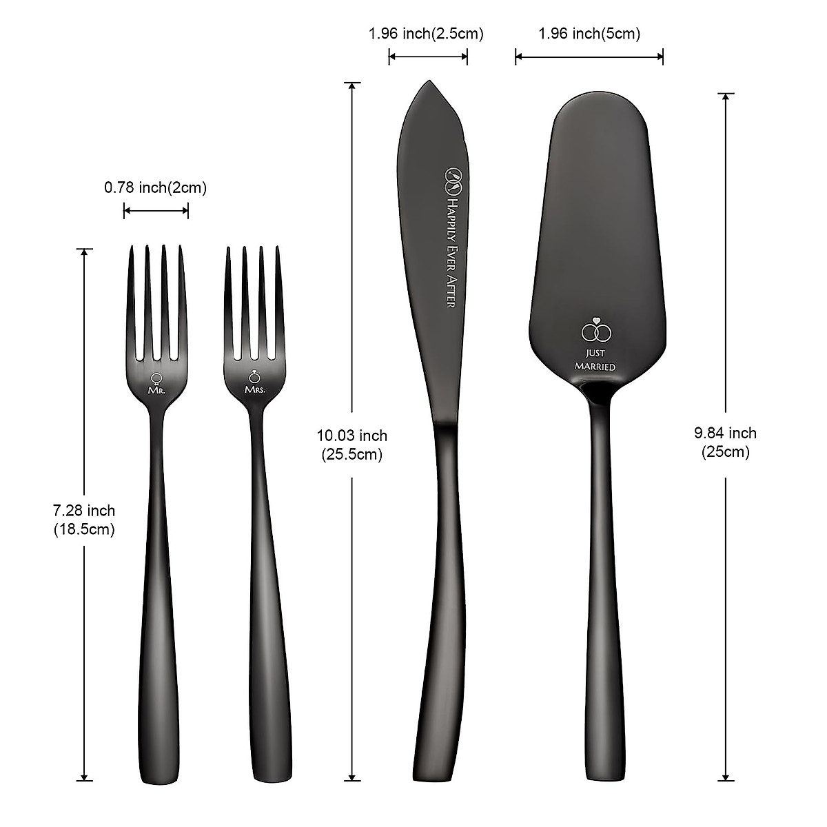 AW BRIDAL Black Wedding Cake Knife and Cutter Set with Forks, Mr and Mrs Cake Cutting Set Pie Pastry Servers for Engagement Anniversary Wedding Bridal Shower Gifts