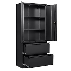 Yizosh Metal Storage Cabinet with 2 Drawers - 71" Steel Lockable File Cabinet for Home Office, Locking Cabinet with 2 Doors and 2 Shelves for Living Room, Pantry, Gym, Commercial Storage