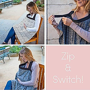 Bebe au Lait Zip & Switch Nursing Cover- Premium Cotton Breastfeeding Cover for Mom, Privacy Nursing Cover for Breastfeeding,Breathable Nursing Cover Up, One Size Fits All -Grey & Stripes (Pack of 2)