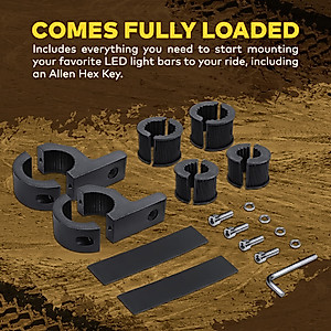 LAMPHUS Off-Road ATV UTV Light Bar Mounts Mounting Bracket Mini Bar Clamp Kits [0.75"/1"/1.25" Inch] [Horizontal Bar] [Aluminum] [2 Unit] Bull Bar UTV Roll Bar Clamp Tube Roll Cage Clamps Mount