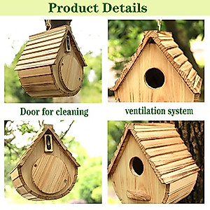 STARSWR Bird House for Outside,Outdoor Bird Houses, Natural Wooden Bird Hut Clearance Bluebird Finch Cardinals Hanger Birdhouse for Garden Viewing