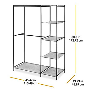 Whitmor Double Rod Closet with Shelves, Gray and Black