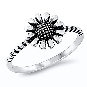 CloseoutWarehouse 925 Sterling Silver Oxidized Sunflower Beaded Sides Ring Size 8