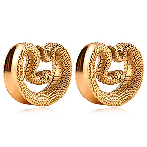 DOEARKO 2PCS Fashion Snake Saddle Ear Plugs Body Piercing Tunnels 316 Stainless Steel Hypoallergenic Earrings Plugs for Ears Expander Body Jewelry (19mm(3/4"), gold)