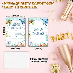 Chuxvon Birthday Party Invitations, Under The Sea Birthday Invitations, Double-Sided Watercolor Ocean Animals Themed Fill In Invites, Ocean Birthday Party Decorations, 20 Cards With 20 Envelopes(B06)