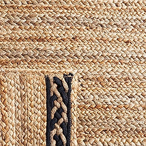 SAFAVIEH Natural Fiber Collection Accent Rug - 4' x 6', Natural & Black, Handmade Stripe Boho Farmhouse Rustic Braided Jute, Ideal for High Traffic Areas in Entryway, Living Room, Bedroom (NFB262Z)