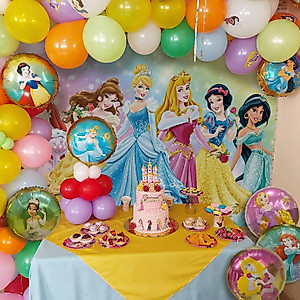 8 pcs Princess Balloons Foil Decorations Girls' Birthday Party Baby Shower Princess Themed Party Decoration Supplies Small People Princess Ballons Set