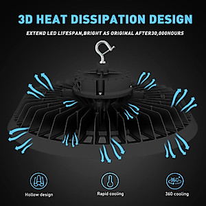 OSTEK 2Pack UFO led high Bay Light 240W, 0-10V Dimmable High Bay LED Lighting Fixture, 5000K, US Hook 5' Cable Barn Workshop Bay Lighting for Garage/Commercial Warehouse/Wet Location (240)