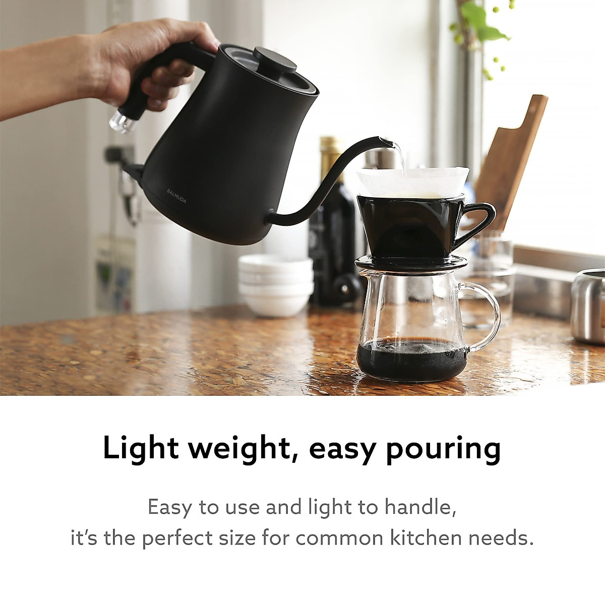 BALMUDA The Kettle | Electric Lightweight Gooseneck Kettle | Stainless Steel | 0.6L (20fl oz) Capacity | Neon Light Indicator | Perfect for Tea and Coffee | K02H-BK | Black | US Version