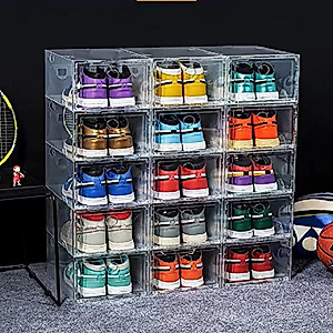 DEPROVE 12 Pack Shoe Storage Box, Shoe Boxes Clear Plastic Stackable Shoe Organizer for Closet Shoe Organizers Storage Boxes with Lids Drawer Type Front Opening Shoe Holder Containers