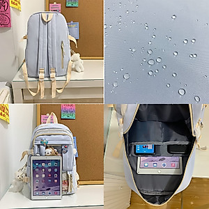 Preppy Backpack, Kawaii Backpack with Kawaii Pin And Accessories for Girls School Cute Aesthetic Backpack (Blue)