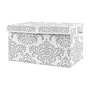 Sweet Jojo Designs Grey Damask Girl Small Fabric Toy Bin Storage Box Chest For Baby Nursery or Kids Room - Gray and White for Pink and Turquoise Skylar Collection