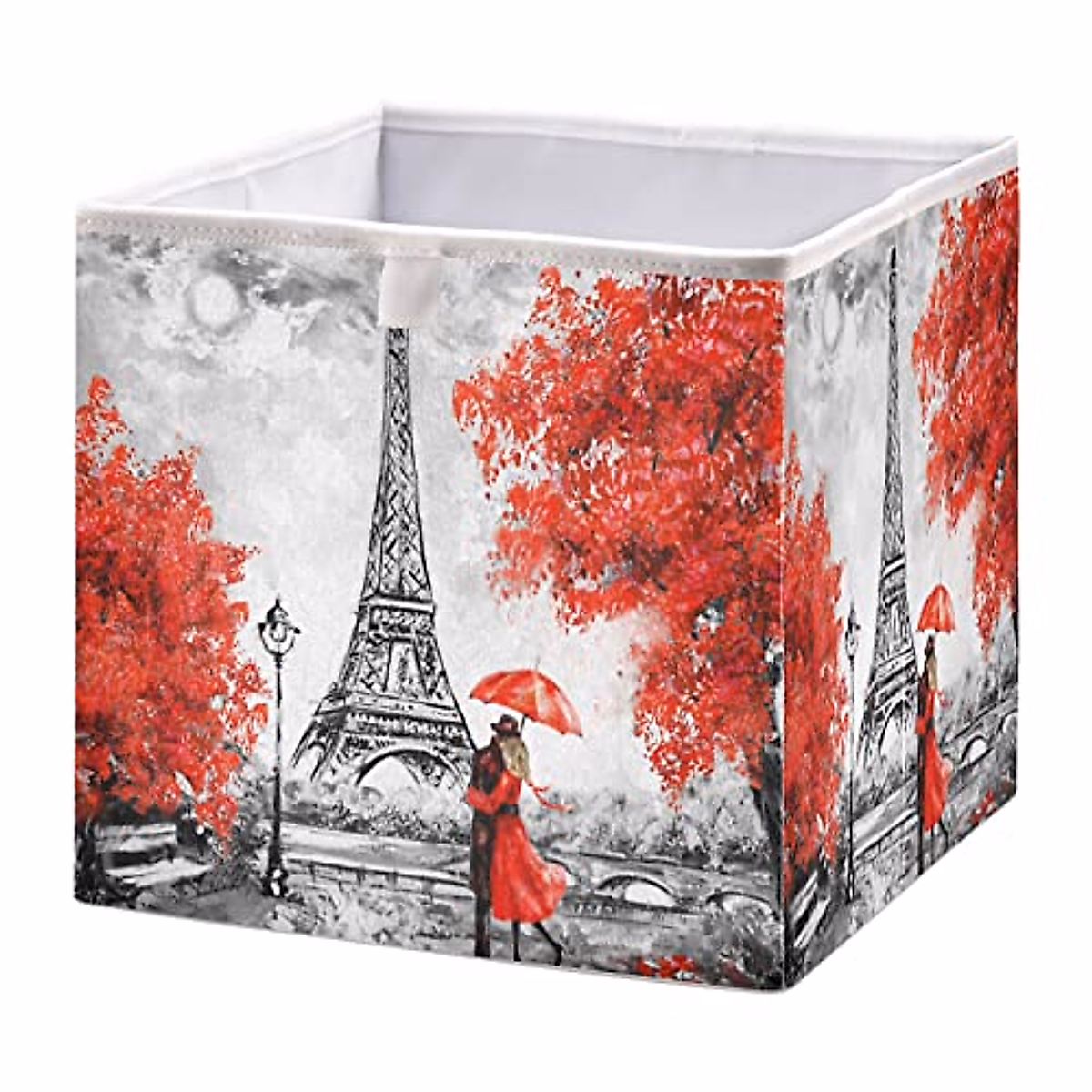 ALAZA Oil Painting Paris Eiffel Tower France Watercolor 11 Inch Cube Storage Bin Organizer Foldable Basket for Closet Cabinet Shelf Office