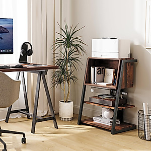 Fenge Bookshelf, 4 Tier Industrial Bookcase, Ladder Book Shelf with Storage Organizer, Small Bookshelves and bookcases for Office, Bedroom, Living Room