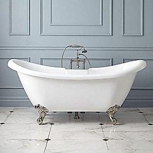 Signature Hardware 946174-63-T Rosalind 63" Acrylic Soaking Clawfoot Tub with Pre-Drilled Overflow Hole, Imperial Feet and Tap Deck