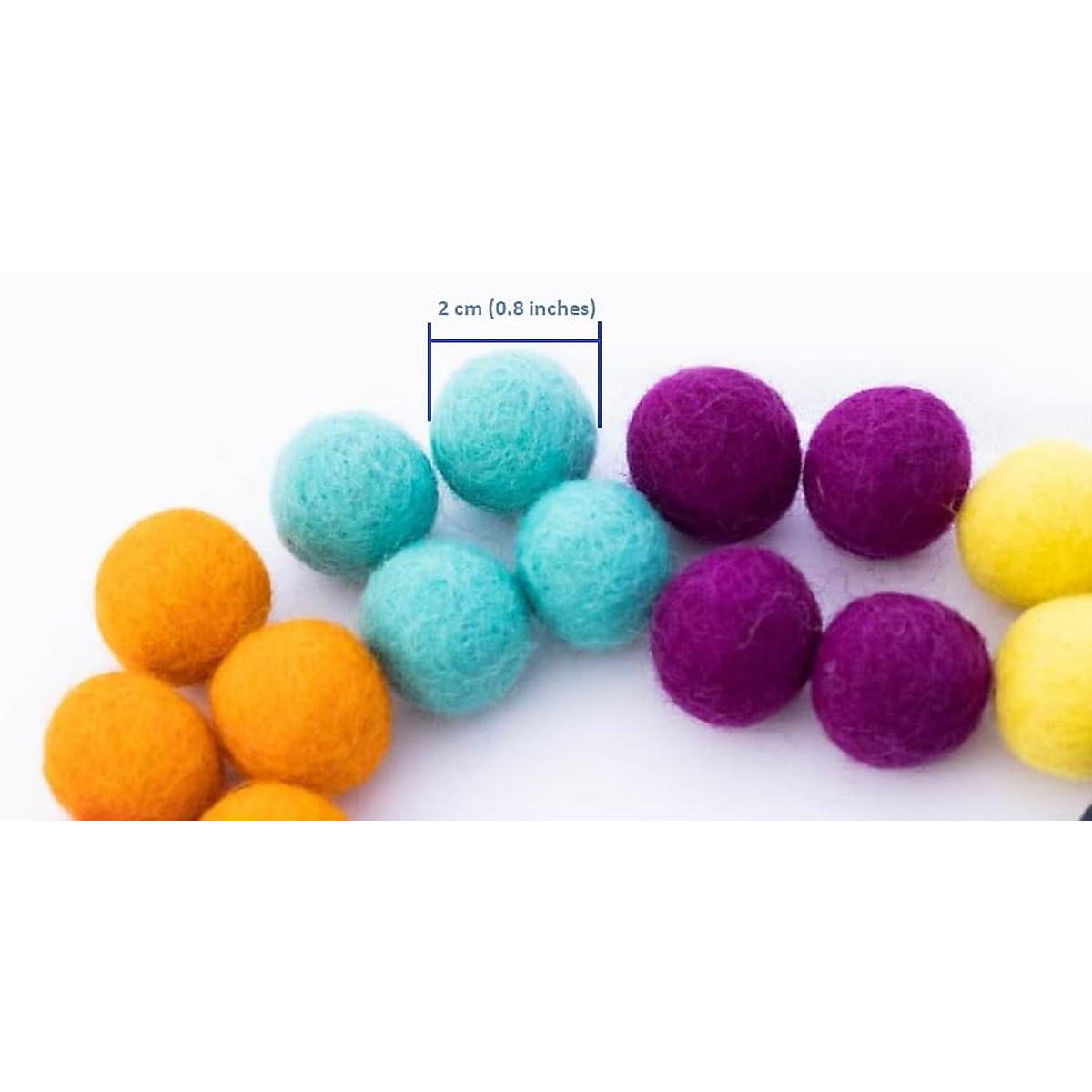 Felt Pom Poms - Wool Felt Balls - 10 Vibrant Colors - 40 Pieces - 2cm (~0.8 inch) Size Each - Craft - DIY - Handmade 100% New Zealand Wool