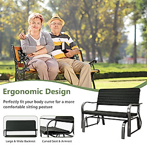 Tangkula Outdoor Glider Bench, Porch Glider Loveseat Swing Bench with w/Steel Frame, 2-Seat Rocking Chair for Porch, Garden, Backyard, Lawn (Dark Green)