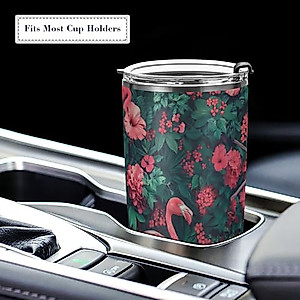 Flamingos with Red Flowers Stainless Steel coffee cups with lids with Lid and Straw coffee mug travel for School, Sports, Daycare, Camp & More cute straw tumbler 20oz vasos para agua gym 20oz