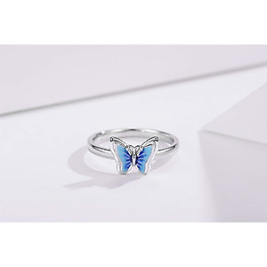 CHENGHONG Butterfly Ring 925 Sterling Silver Stereoscopic Nature Butterfly Jewelry for Mom Minimalist Animal Statement Promise Engagement Wedding Ring for Women,Sizes 7-9 (8)