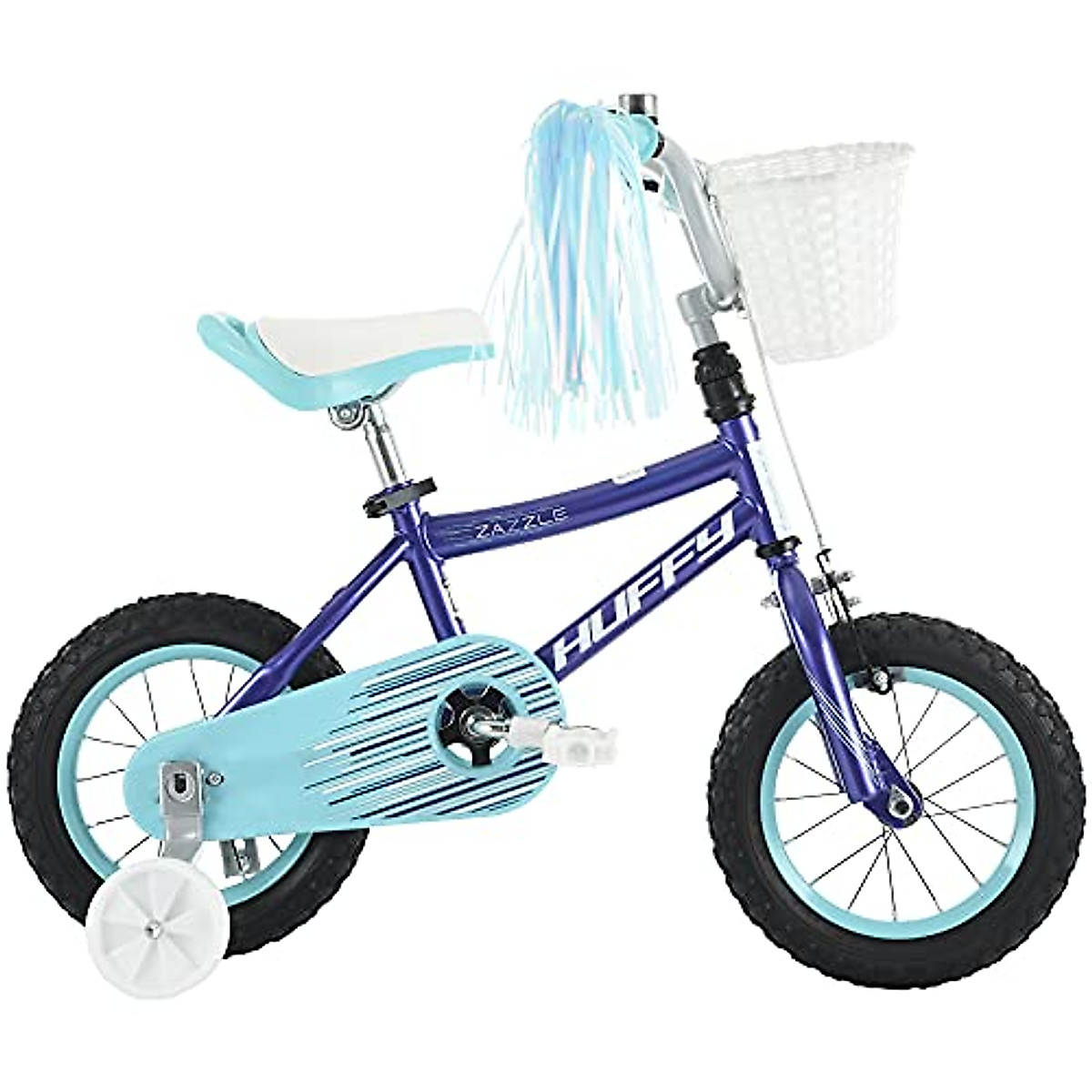Huffy Zazzle 12” Girl’s Bike with Basket and Streamers, Bell, Training Wheels, Purple