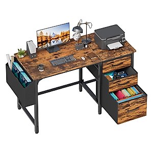 Lufeiya Computer Desk with Fabric File Drawers Cabinet, 47 Inch Home Office Desks with Filing Cabinet for Small Space, Study Writing Table PC Desks, Rustic Brown