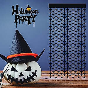 2 Pack 3.3ft x 6.6ft Halloween Foil Fringe Curtain, Black Bats Metallic Tinsel Curtains Streamer Large Party Photo Booth Props Backdrops for Wall Door Indoor Outdoor Decorations