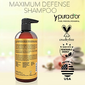 PURA D'OR 16 Oz MD Anti-Hair Thinning Maximum Defense Shampoo - 0.5% Coal Tar, Biotin, 19+ DHT Herbal Blend For Dry & Itchy Scalp, No Sulfates - For Men & Women