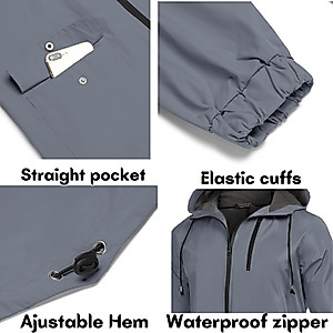 COOFANDY Men's Packable Rain Jacket Long Raincoat With Hood Mens Raincoat With Pockets