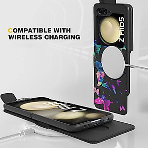 Warmson for Samsung Z Flip 5 Case, Samsung Z Flip 5 Wallet Case with Ring Card Slot Galaxy Z Flip 5 Case PU Leather Protective Flip Folio Z flip 5 Case Galaxy Butterfly for Women Girls