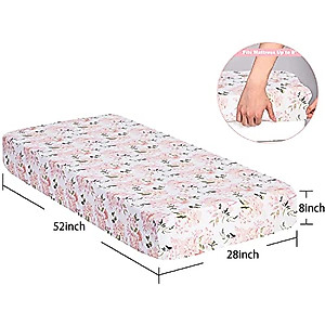 Little Grape Land Crib Sheets Girl 4 Pack, Baby Crib Sheets for Standard Crib & Toddler Mattress, Super Soft Breathable Crib Sheet Set for Girls, Pink Flowers/Elephant/Purple Unicorn/Solid Pink