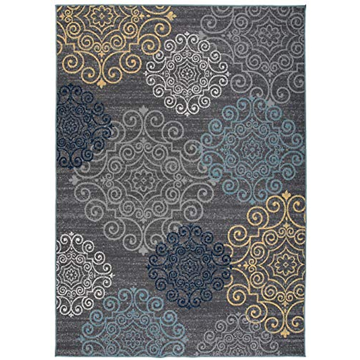 Modern Floral Swirl Design Non-Slip (Non-Skid) Area Rug 5 X 7 (5' 3" X 7' 3") Gray