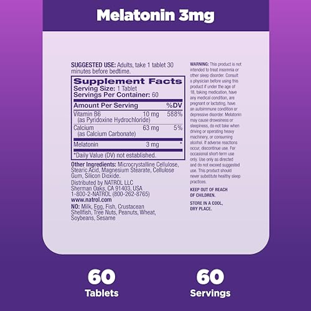 Natrol Melatonin 3 mg, Dietary Supplement for Restful Sleep, Sleep Supplements for Adults, 60 Melatonin Tablets, 60 Day Supply