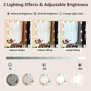 usikey 43.5in Large Vanity Desk with Mirror and 10 LED Lights, Makeup Vanity Table with Lights and 5 Drawers, Black Vanity Table Vanity Set with Storage Shelves and Stool for Women Girls, Black