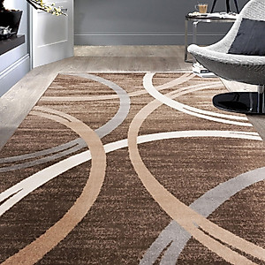 Rugshop Modern Wavy Circles Design Area Rug 3'3" x 5' Brown
