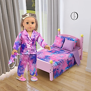 K.T. Fancy 8 PCS 18 Inch Girl Doll Clothes and Accessories Sleeping Sheet,Pajamas,Eye Mask,Unicorn Slippers,Pillow(Doll and Bed are Not Included)