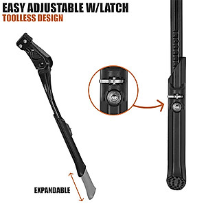 BV Bike Kickstand - Mountain Bike Kick Stand for 24-29" Bicycles - Adjustable Length, Non-Slip Sole, Aluminum Alloy Material - Black Bicycle Kickstand