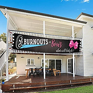 ZDX Burnouts or Bows Gender Reveal Theme Banner With 13 Feet White Rope (118 x 20 inches) Kids Baby Shower Party Banner Decor Photography Backdrops Outdoor & Indoor Hanging Cake Table Supplies Banner