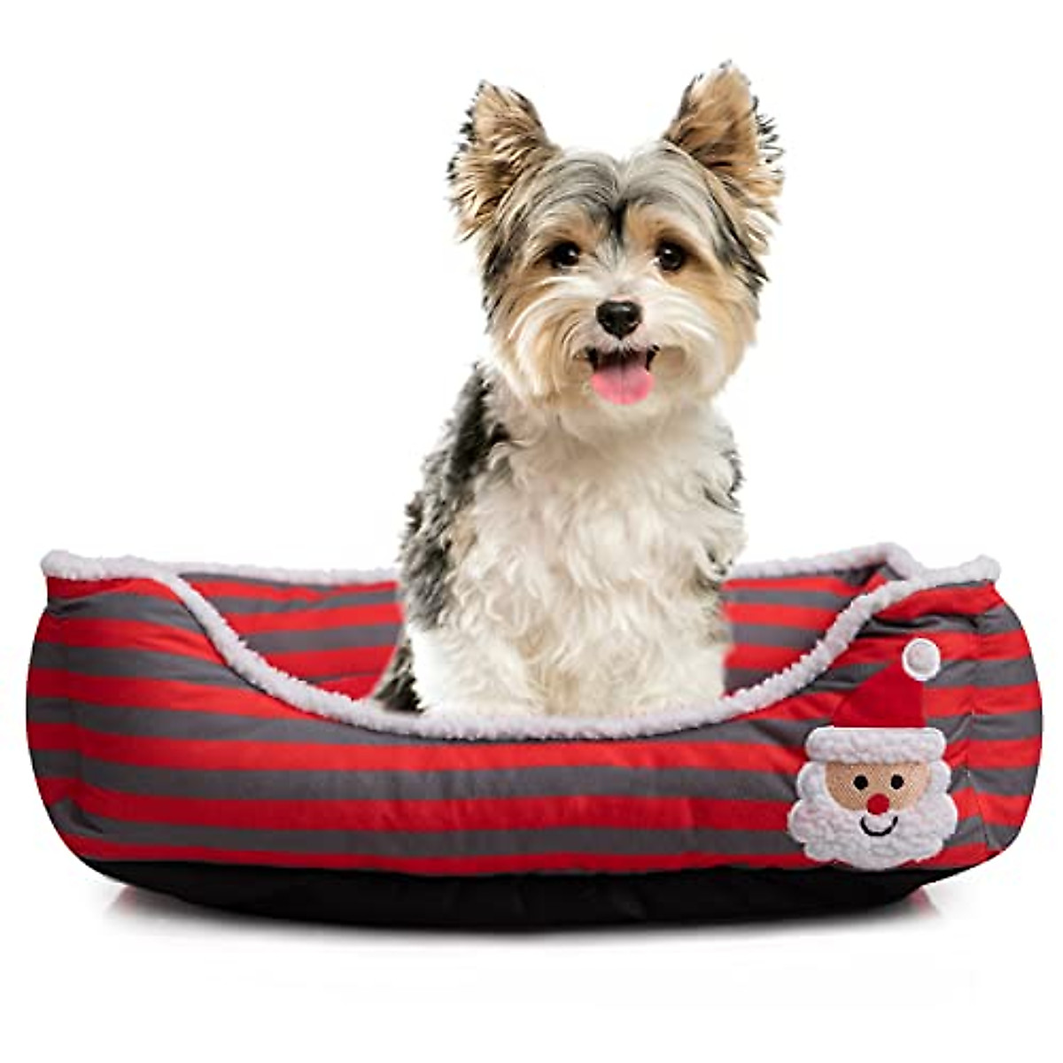 Hollypet Pet Dog Bed Rectangle Plush Dog Cat Bed Self-Warming Pet Bed, Red Claus
