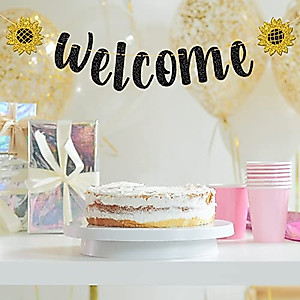 T-minimalist Welcome Banner, Black Glitter Hanging Sign Party Banner Decorations, Induction Party | Welcome Home | School New Terms Begins Welcome Sign Bunting Banner 6.3 Feet