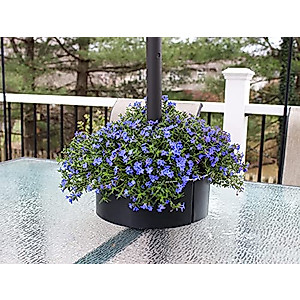 AuldHome Umbrella Planter for Patio Table with Umbrella Hole, Enamelware Half-Circle Planter Pots