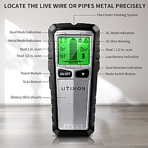 UTINOS Stud Finder Wall Scanner 5 in 1 Multi-function Upgraded Smart Stud Sensor, with AC Wire Warning for Locating Center & Edge of Studs or Metal and AC Wire Detection