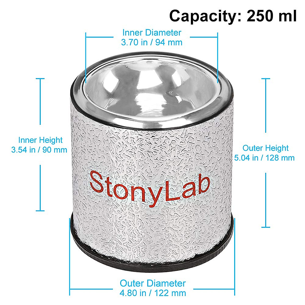 StonyLab Dewar Flask, Hemispherical Borosilicate Glass Dewar Flask with Aluminum Base, 90mm Interior Depth and 94mm Interior Diameter for Laboratory - 250ml
