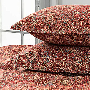 Eikei Boho Paisley Print Luxury Duvet Cover and Shams 3pc Bedding Set Intricate Tuscany Bohemian Damask Medallion 350TC Egyptian Cotton Sateen (Queen)