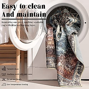 COLORPAPA Area Rug 5x7 Machine Washable Rugs Boho Living Room Rug Non-Slip for Bedroom Dinning Room Kitchen Hallway Blue Taupe Carpet