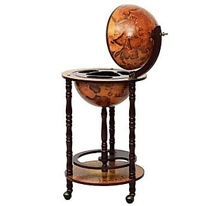 MTN Gearsmith New 36" Wood Globe Wine Bar Stand 16th Century Italian Rack Liquor Bottle Shelf